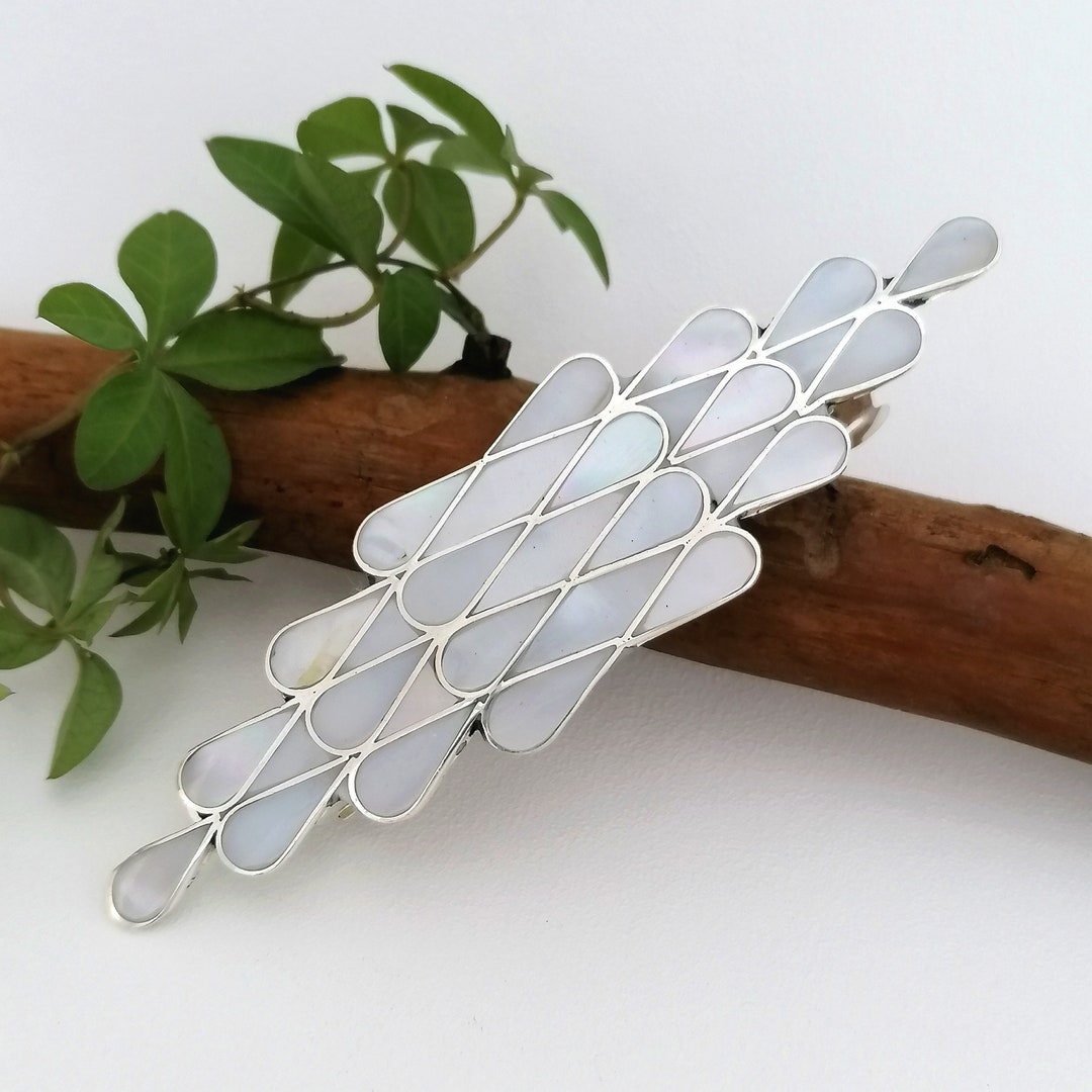 Mother of Pearl Hair Barrette, Art Deco Hair Clip, Harlequin Design ...