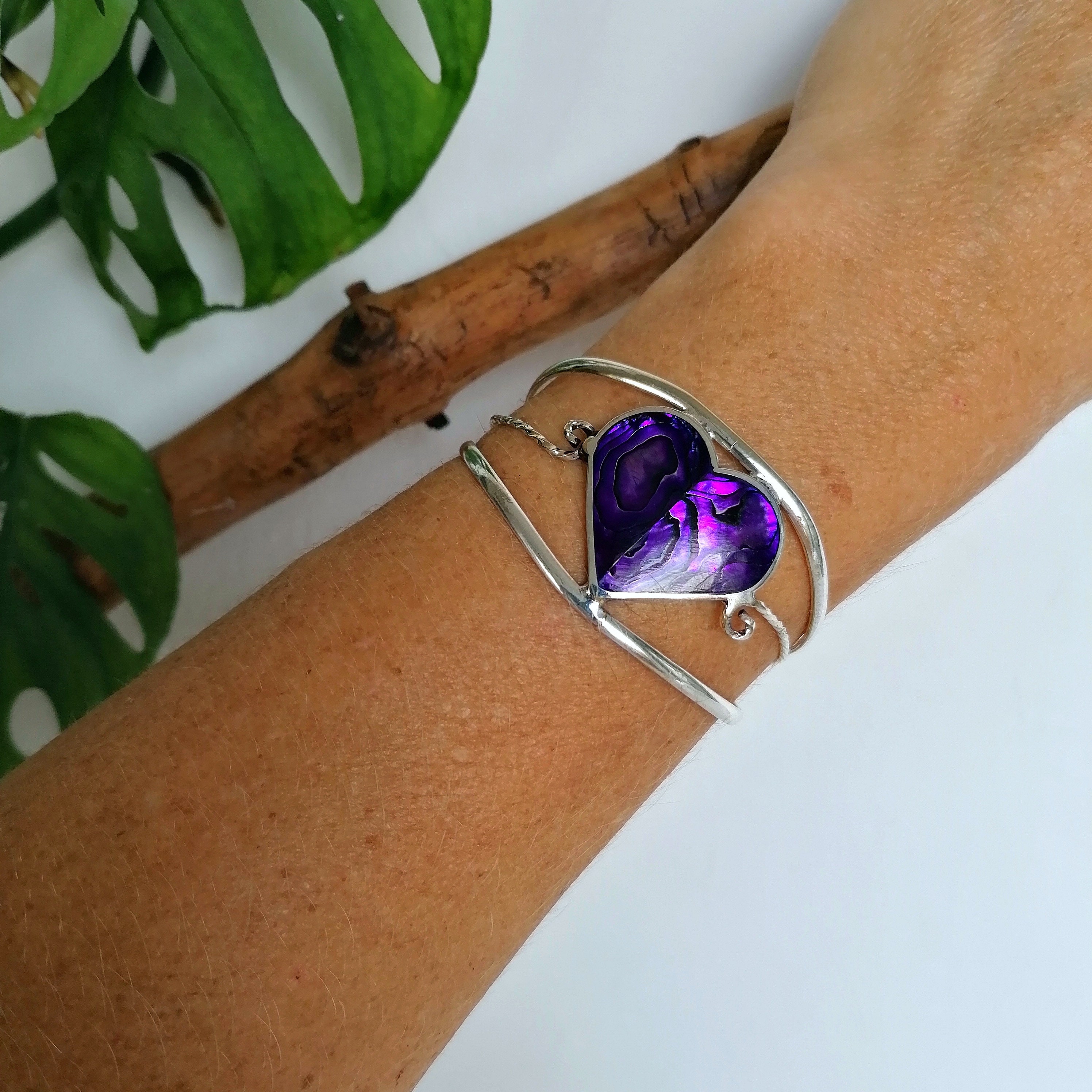 Purple Abalone Heart Bracelet Abalone Cuff Mexican | Etsy