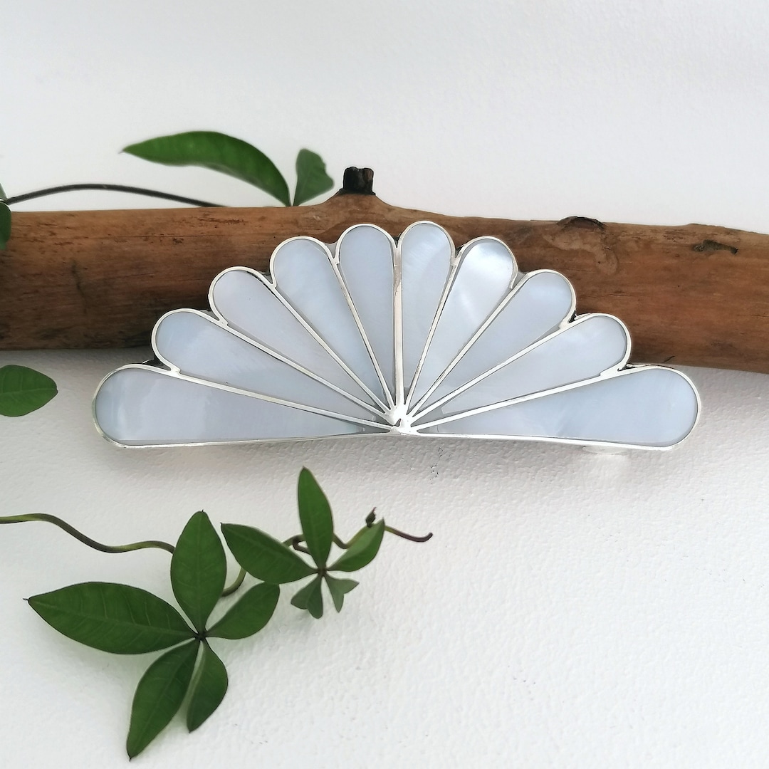 Art Nouveau Barrette, Handcrafted Mother of Pearl Shell Inlay, Bridal ...