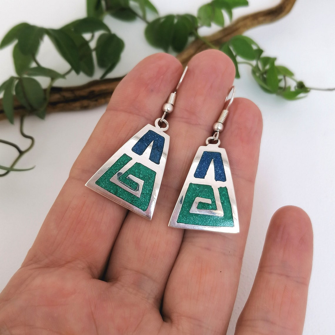 Aztec Earrings Turquoise Earrings Art Deco Earrings - Etsy
