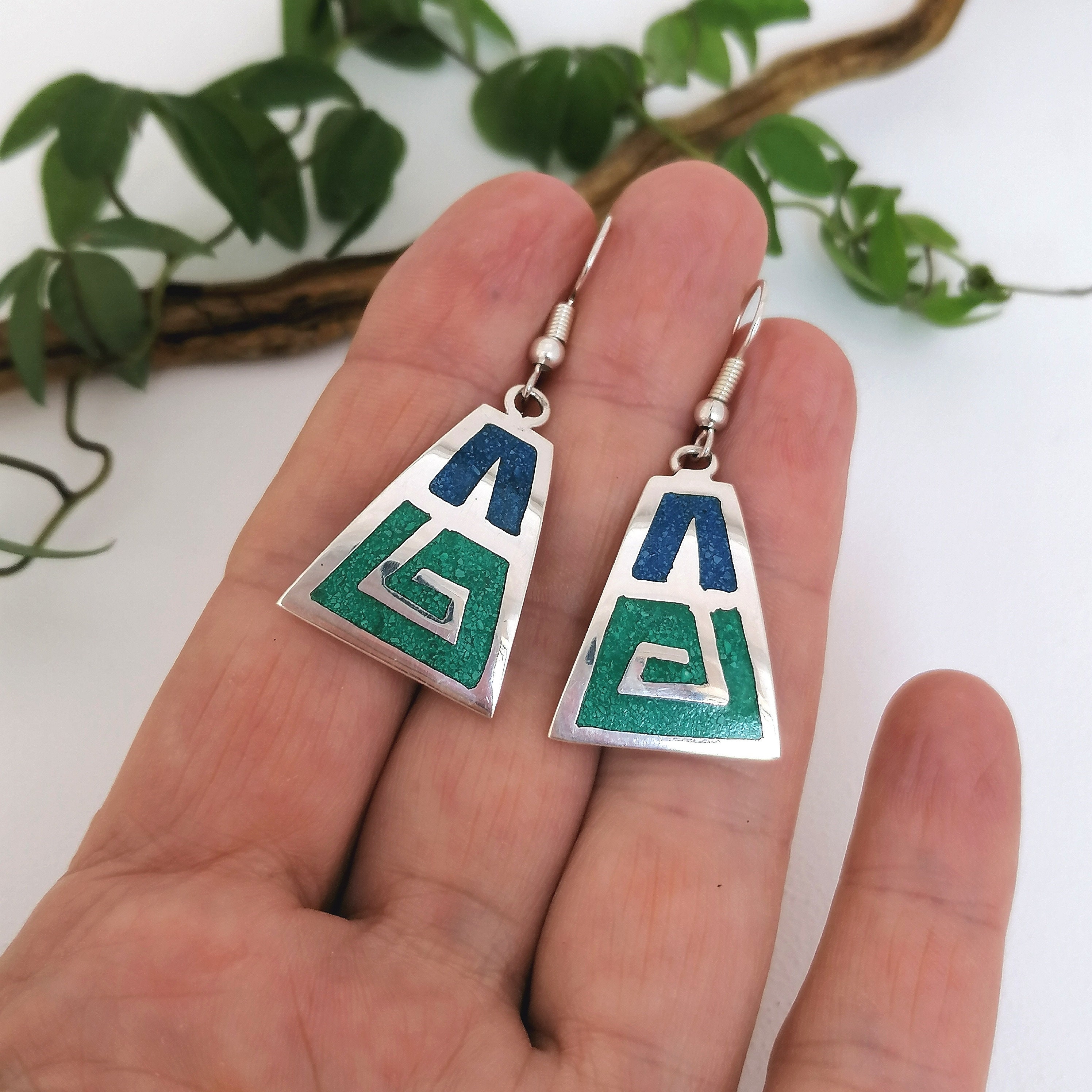 Aztec Earrings Turquoise Earrings Art Deco Earrings - Etsy
