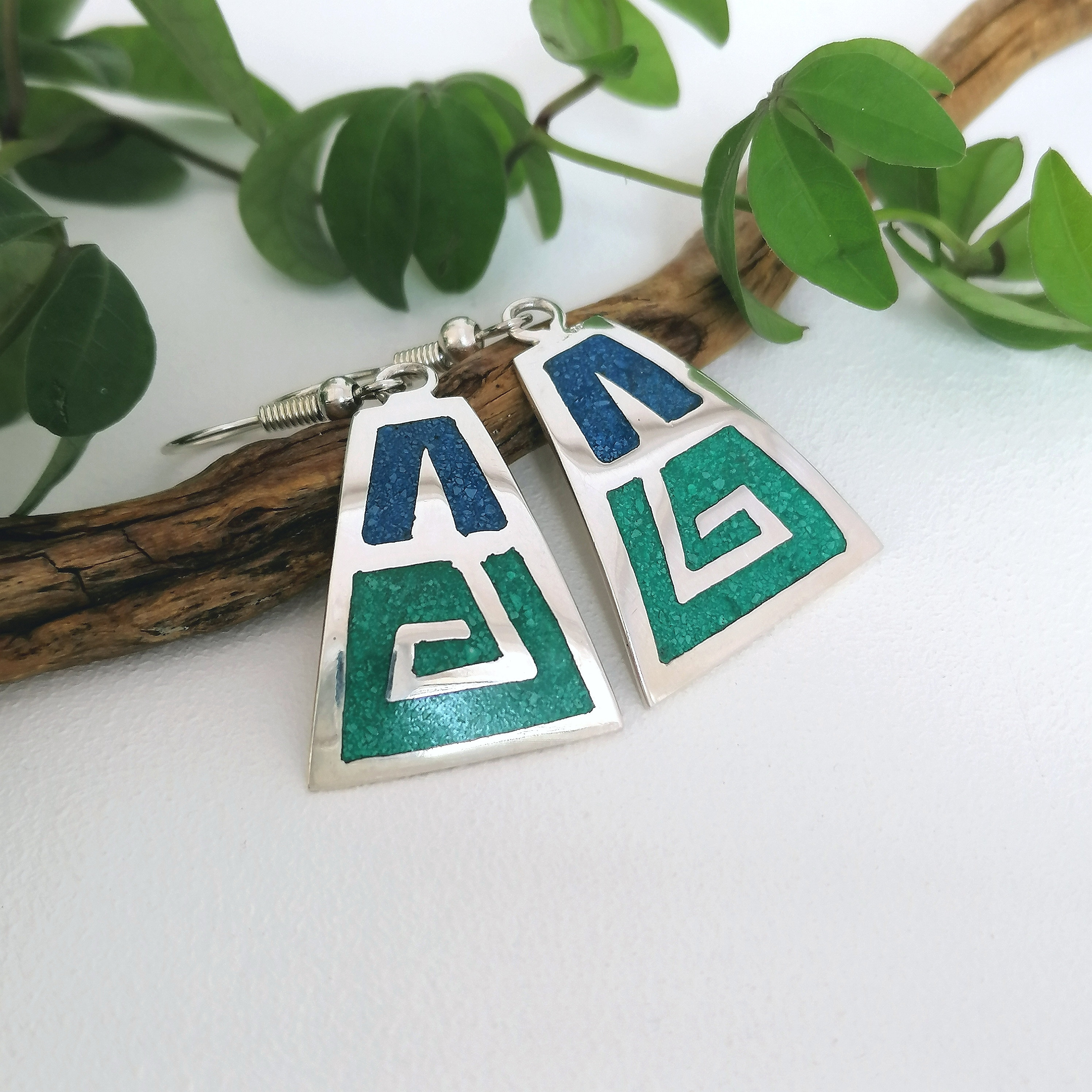 Aztec Earrings Turquoise Earrings Art Deco Earrings - Etsy