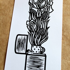 The Flames Rose - Handmade Linocut Print on Japanese Paper, Signed and ...