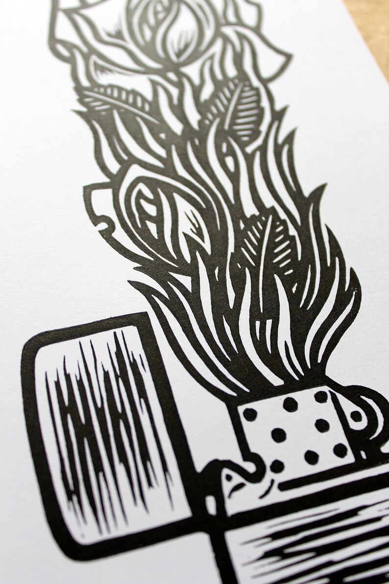 The Flames Rose - Handmade Linocut Print on Japanese Paper, Signed and ...