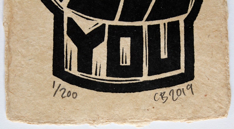 Hello I Love You a Linocut on Handmade Bhutanese Paper - Etsy