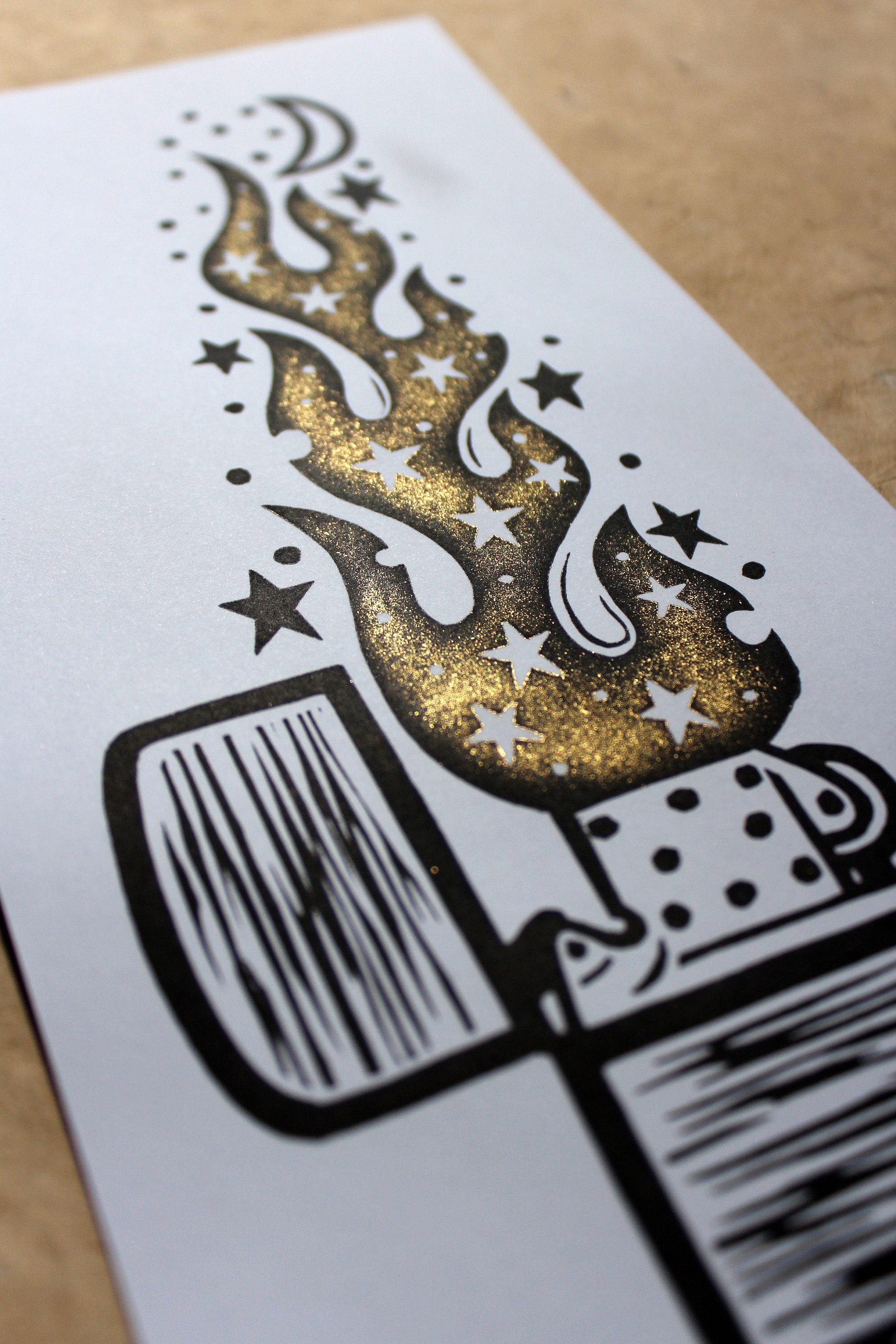 Starlighter 24ct - Handmade linocut print on Zerkall paper, decorated ...
