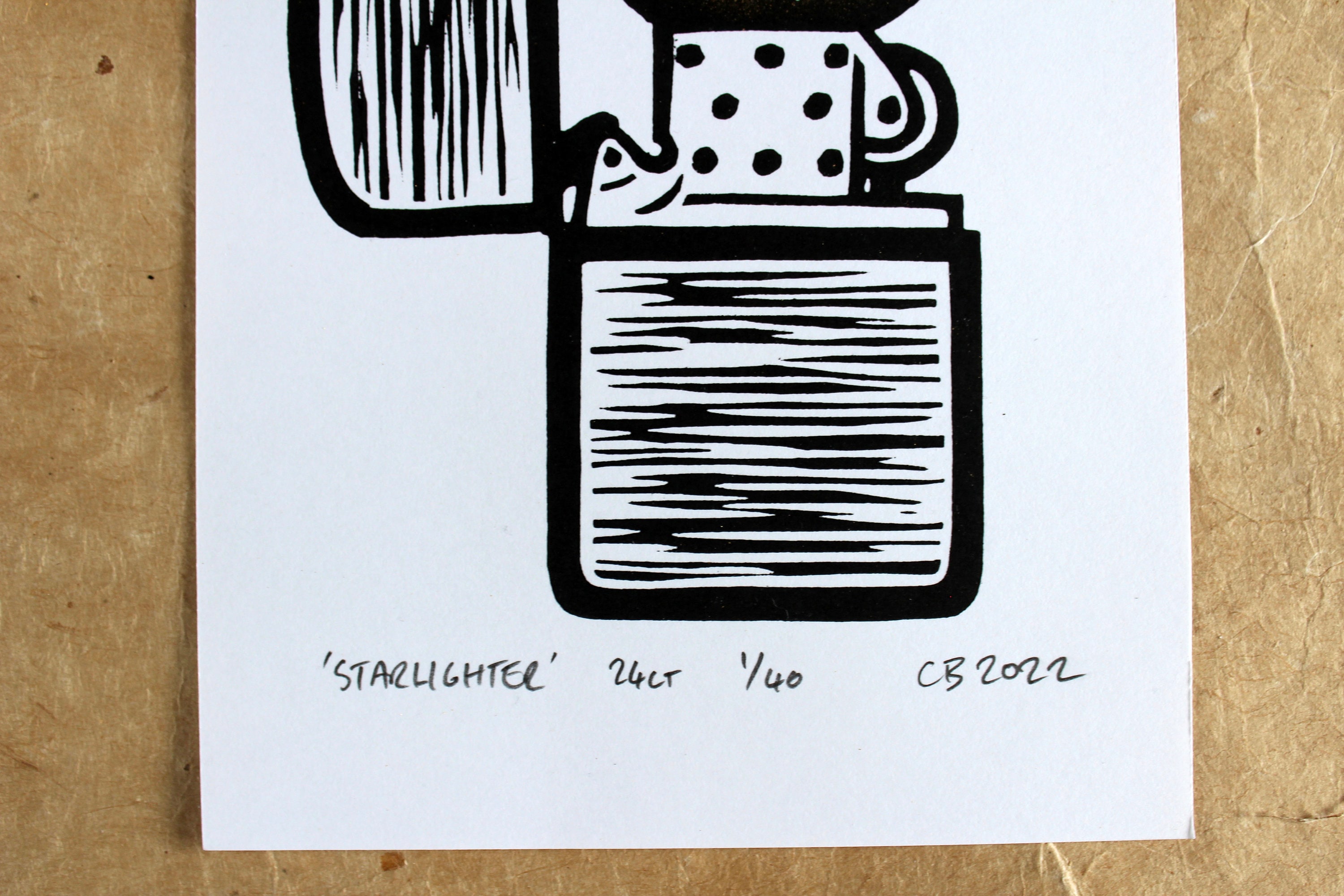 Starlighter 24ct - Handmade linocut print on Zerkall paper, decorated ...