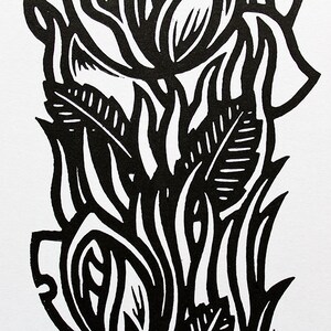 The Flames Rose - Handmade Linocut Print on Japanese Paper, Signed and ...