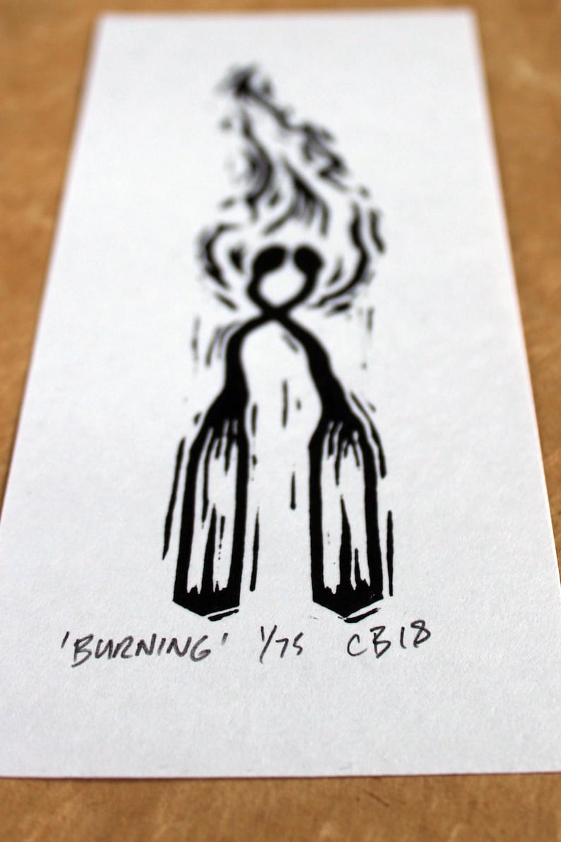 Burning Linocut print of two burning matches. A signed and | Etsy