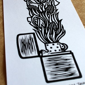 The Flames Rose - Handmade Linocut Print on Japanese Paper, Signed and ...