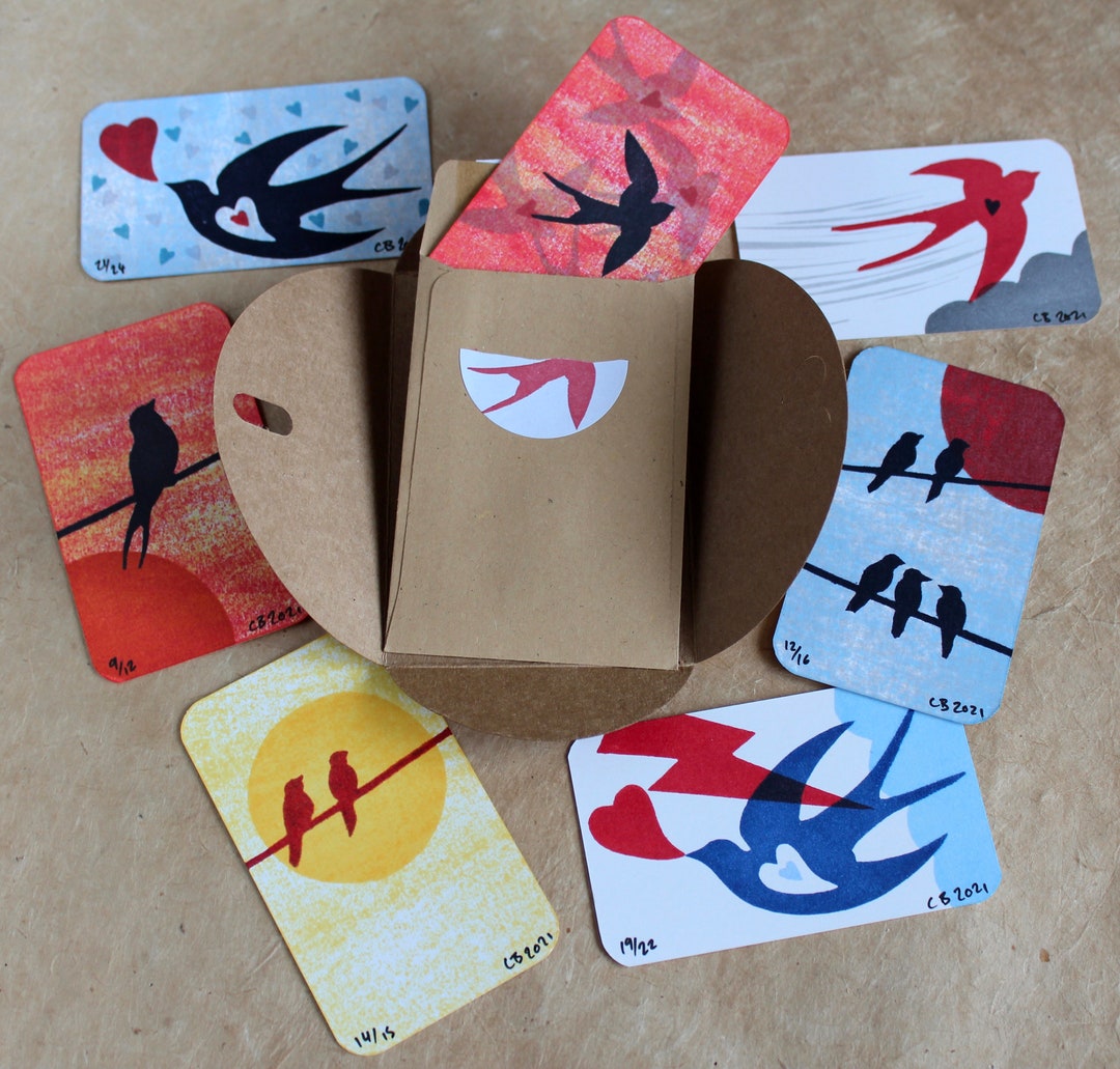 Mini Print/trading Cards. (set A) SEVEN CARD SET - Seven Handmade Mini ...