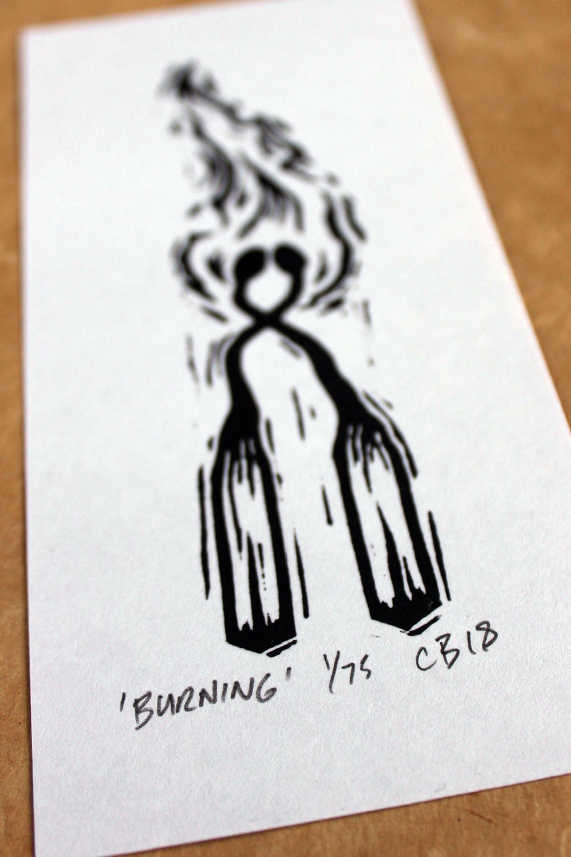 Burning - Linocut Print of Two Burning Matches. A Signed and Numbered ...
