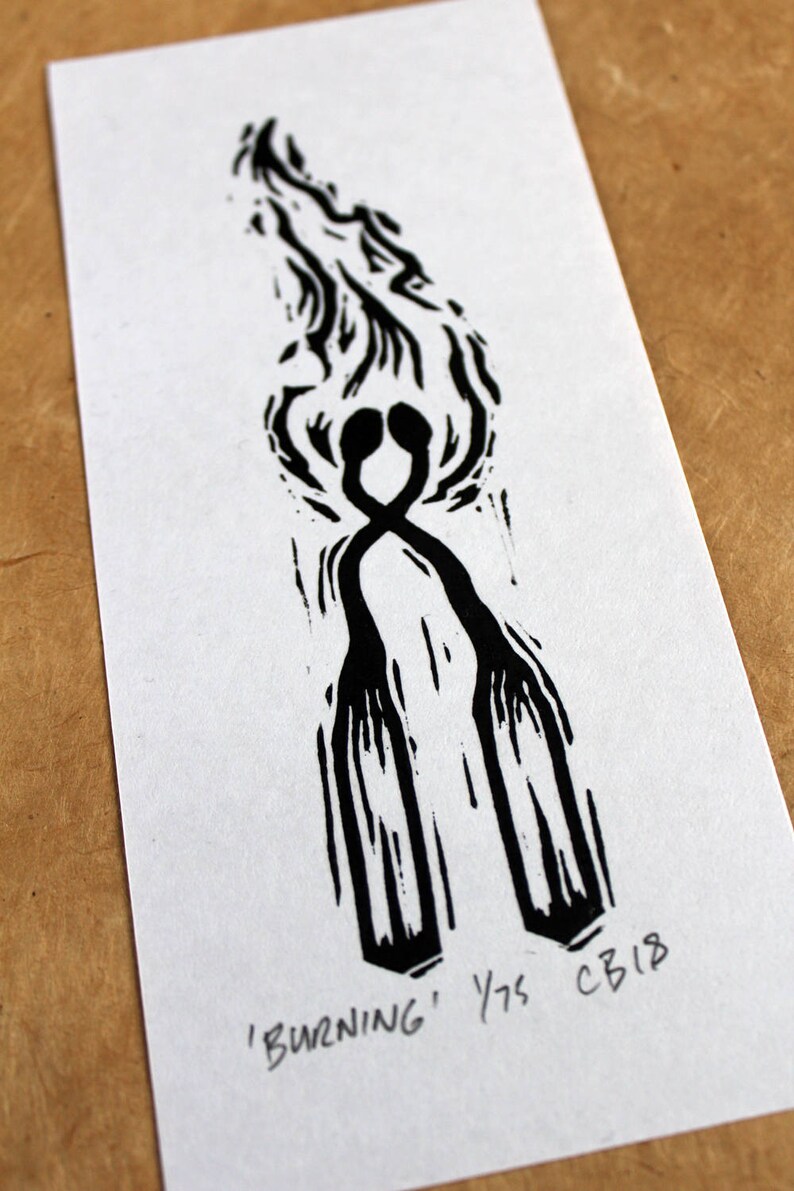 Burning - Linocut Print of Two Burning Matches. A Signed and Numbered ...