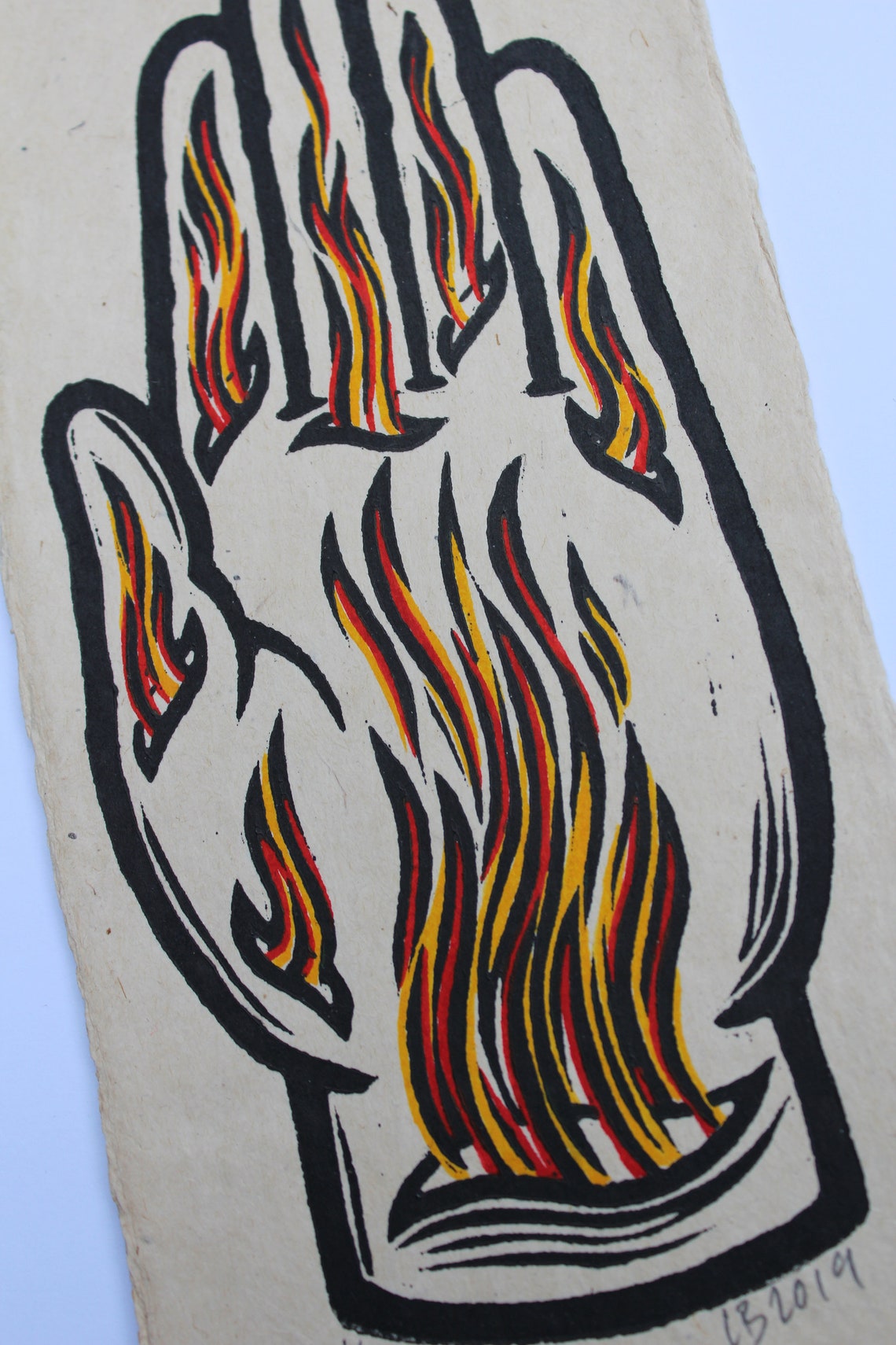We Are Mostly Made of Fire - a Hand Painted Linocut on Handmade ...