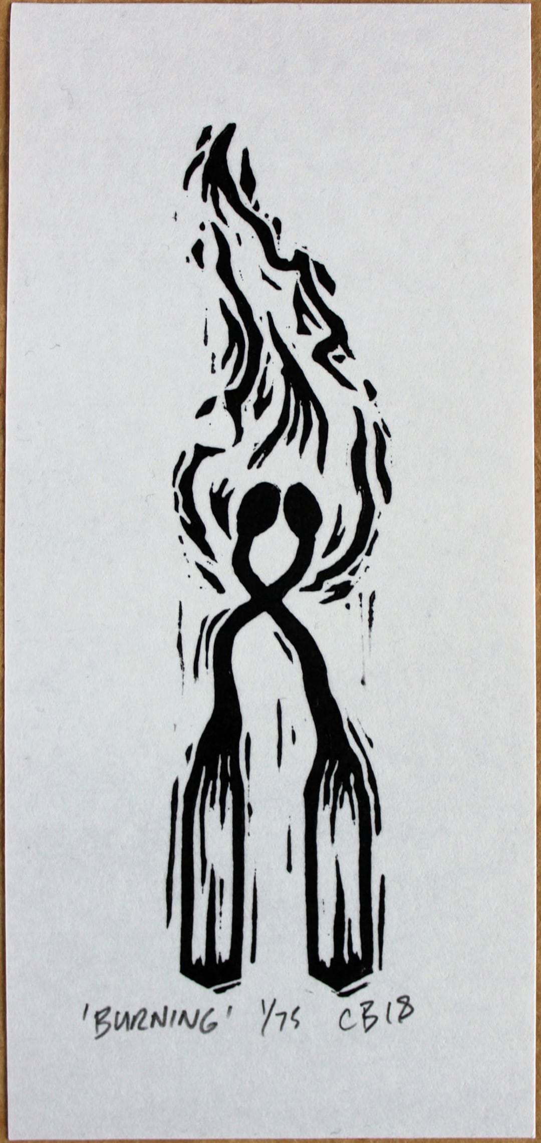 Burning - Linocut Print of Two Burning Matches. A Signed and Numbered ...