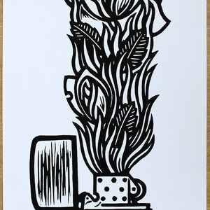 The Flames Rose - Handmade Linocut Print on Japanese Paper, Signed and ...