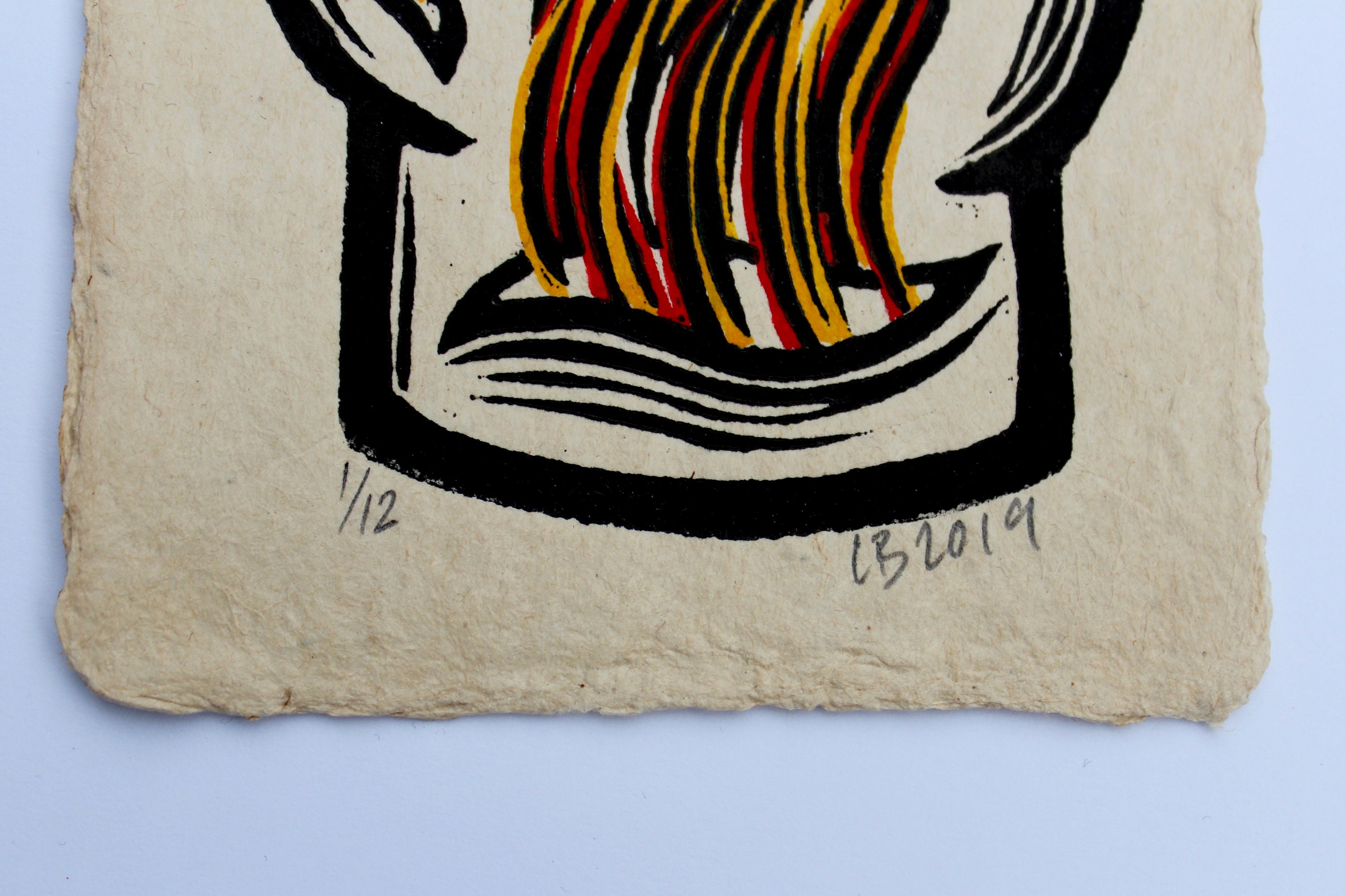 We Are Mostly Made of Fire - a Hand Painted Linocut on Handmade ...