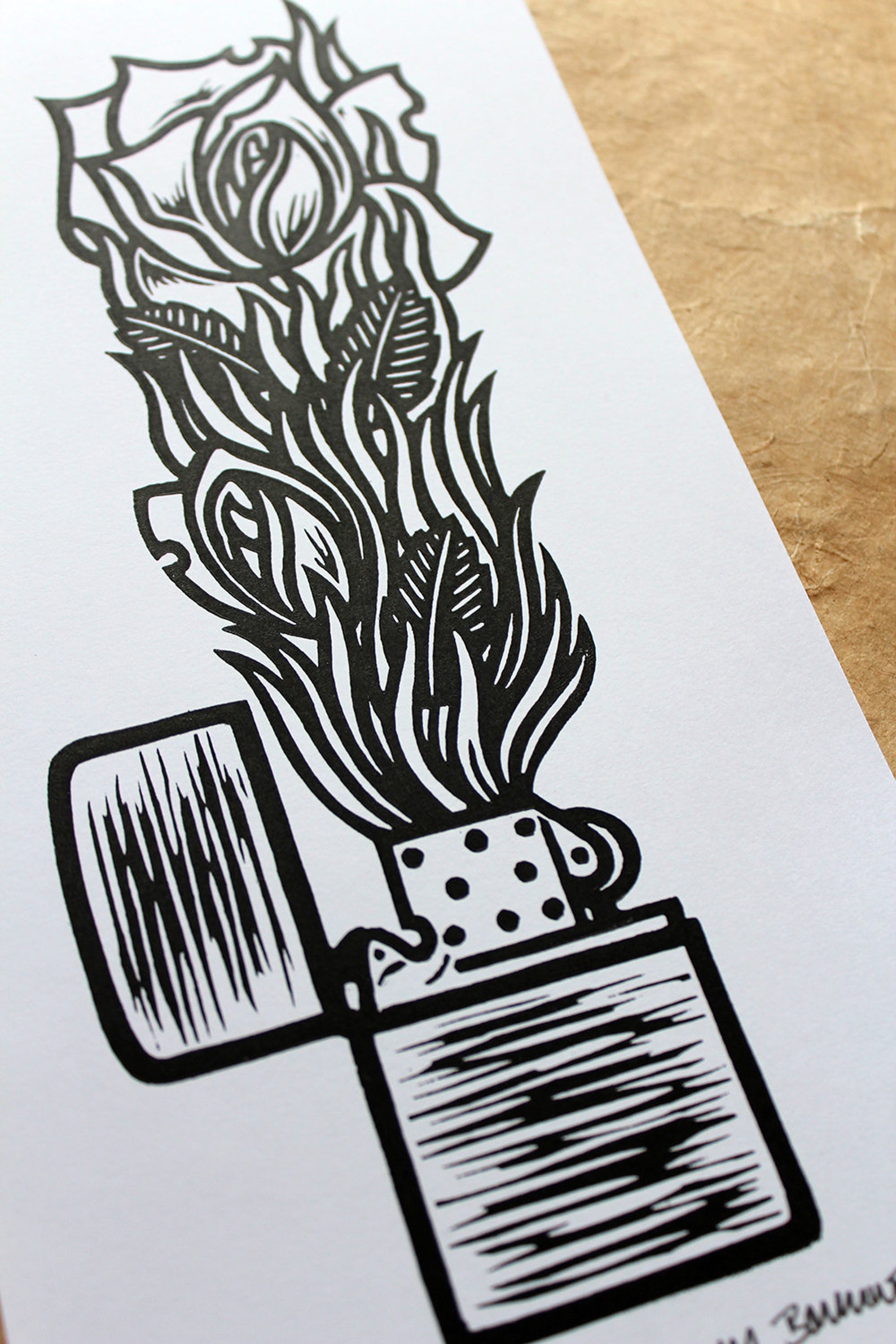The Flames Rose - Handmade Linocut Print on Japanese Paper, Signed and ...