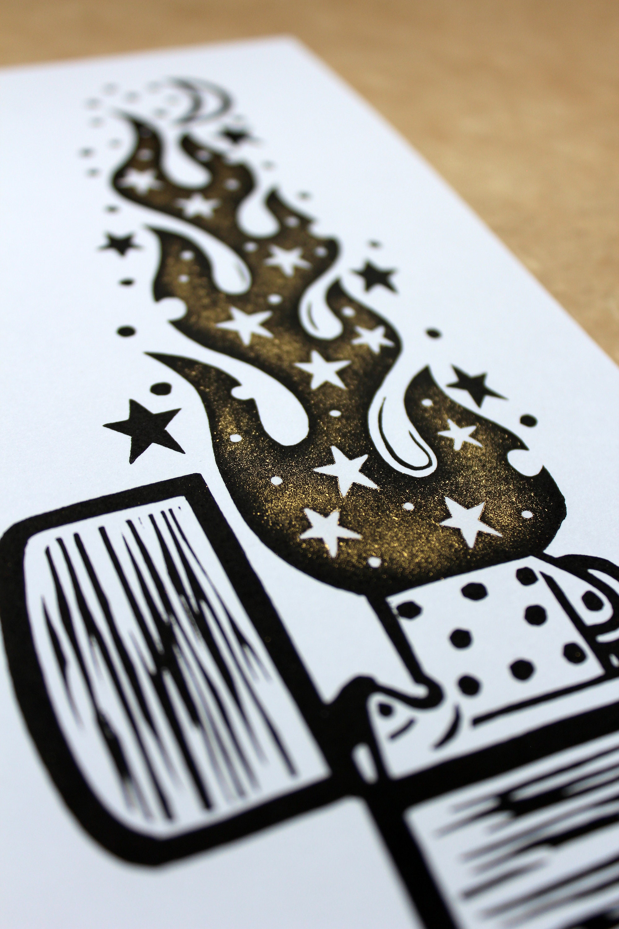 Starlighter 24ct - Handmade linocut print on Zerkall paper, decorated ...