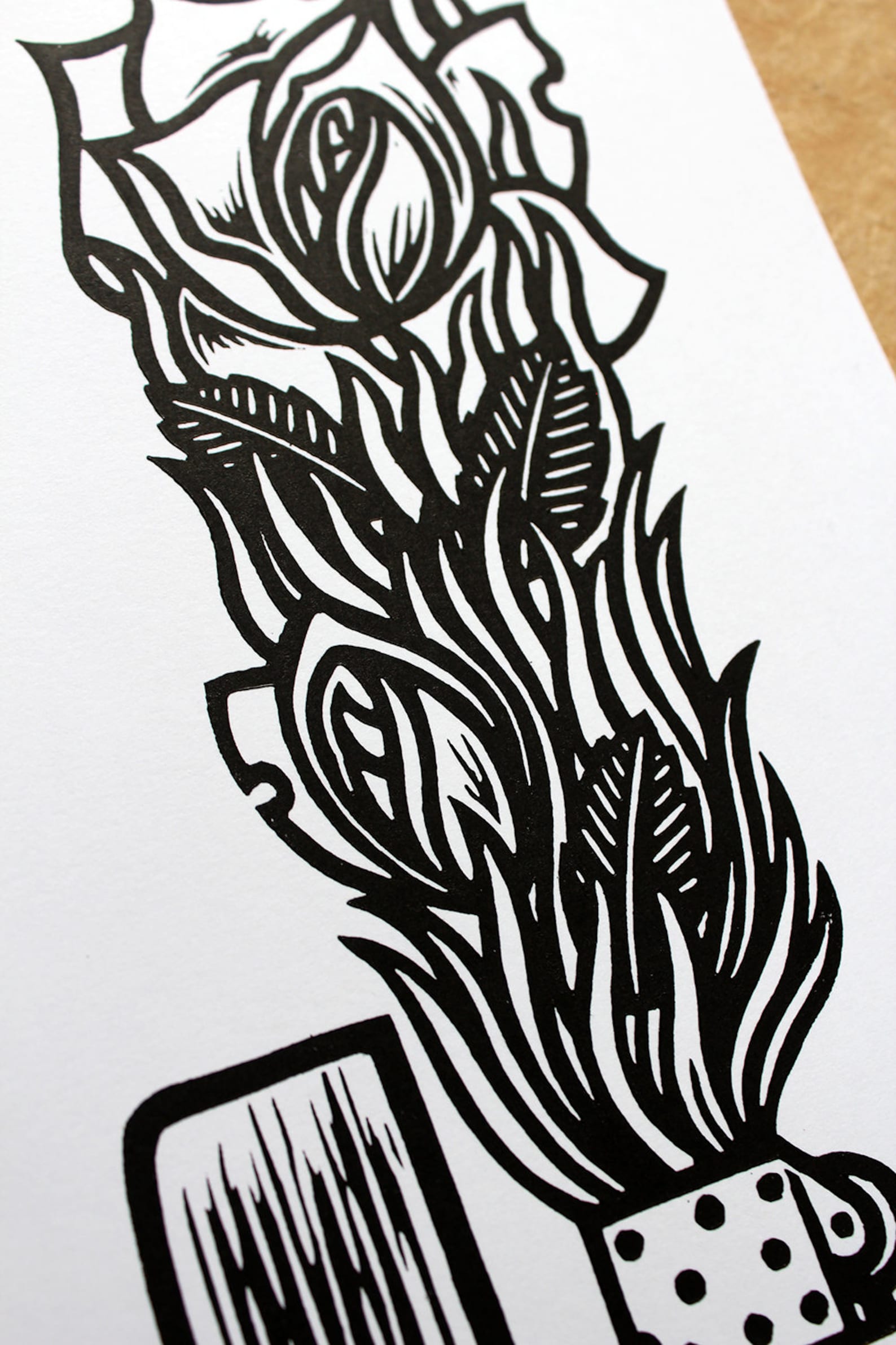 The Flames Rose - Handmade Linocut Print on Japanese Paper, Signed and ...