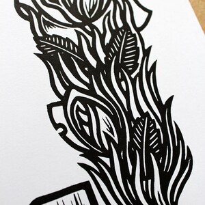 The Flames Rose - Handmade Linocut Print on Japanese Paper, Signed and ...