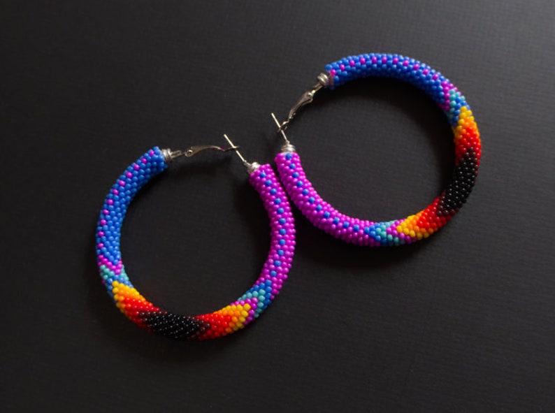 Hot Pink Hoop Earrings Native Style Earrings Beaded Hoop | Etsy