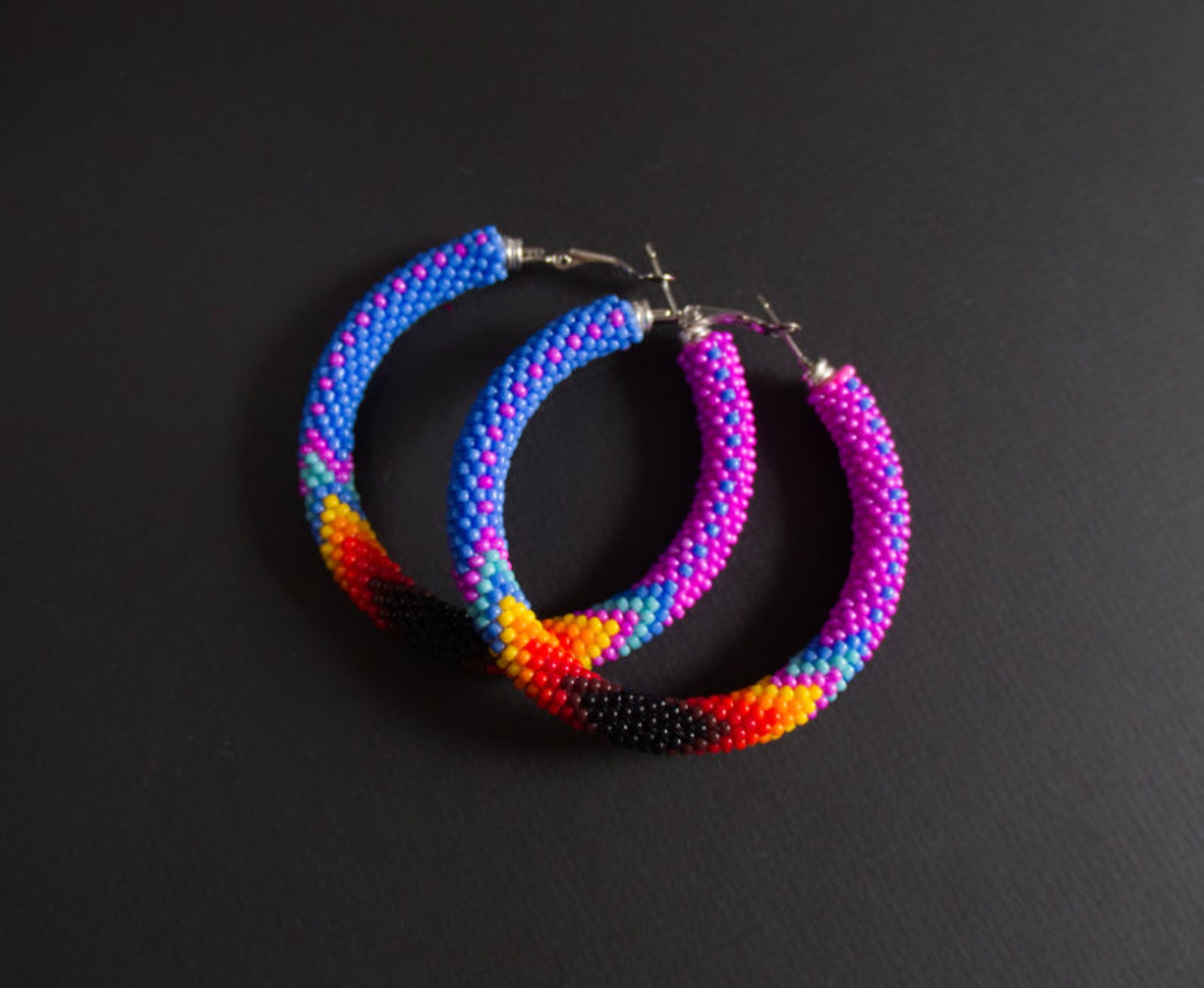 Hot Pink Hoop Earrings Native Style Earrings Beaded Hoop | Etsy