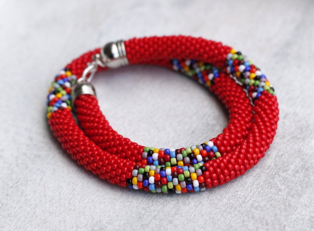 Red African Style Necklace, African Inspired Necklace, Beadwork ...