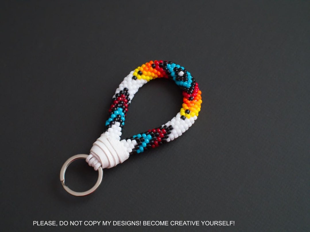 White Native Style Beaded Key Chain, Ethnic Style Key Fob, Native Style ...