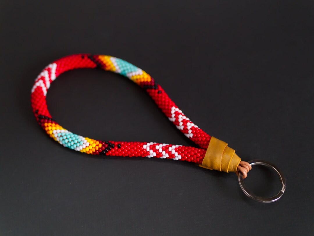 Red Native Style Beaded Wrist Keychain Ethnic Inspired Wristlet ...