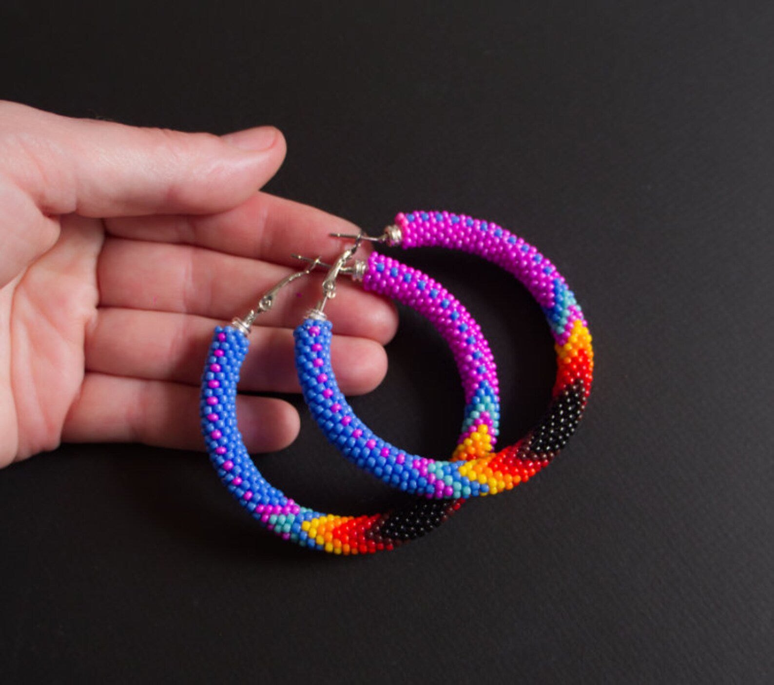 Hot Pink Hoop Earrings Native Style Earrings Beaded Hoop | Etsy