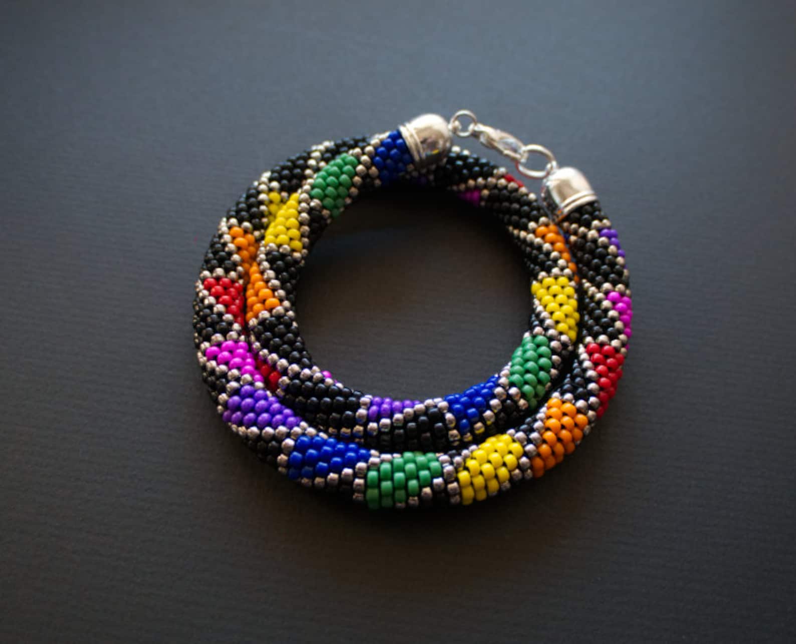 Colorful Rainbow Necklace, Chunky Rope Necklace, Bright Colors Necklace ...