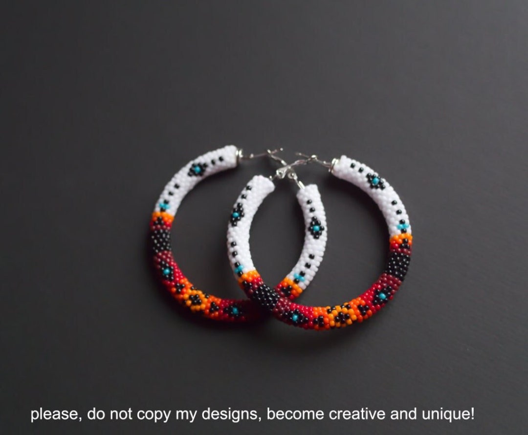 White Native Style Earrings, Native Style Jewelry, Ethnic Style Hoop ...