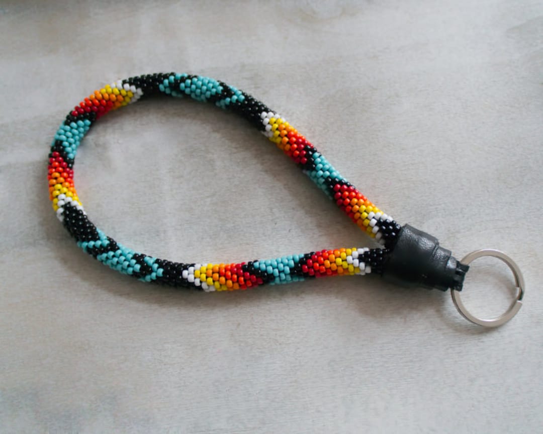 Native Style Beaded Wrist Keychain, Ethnic Style Wristlet Keychain ...