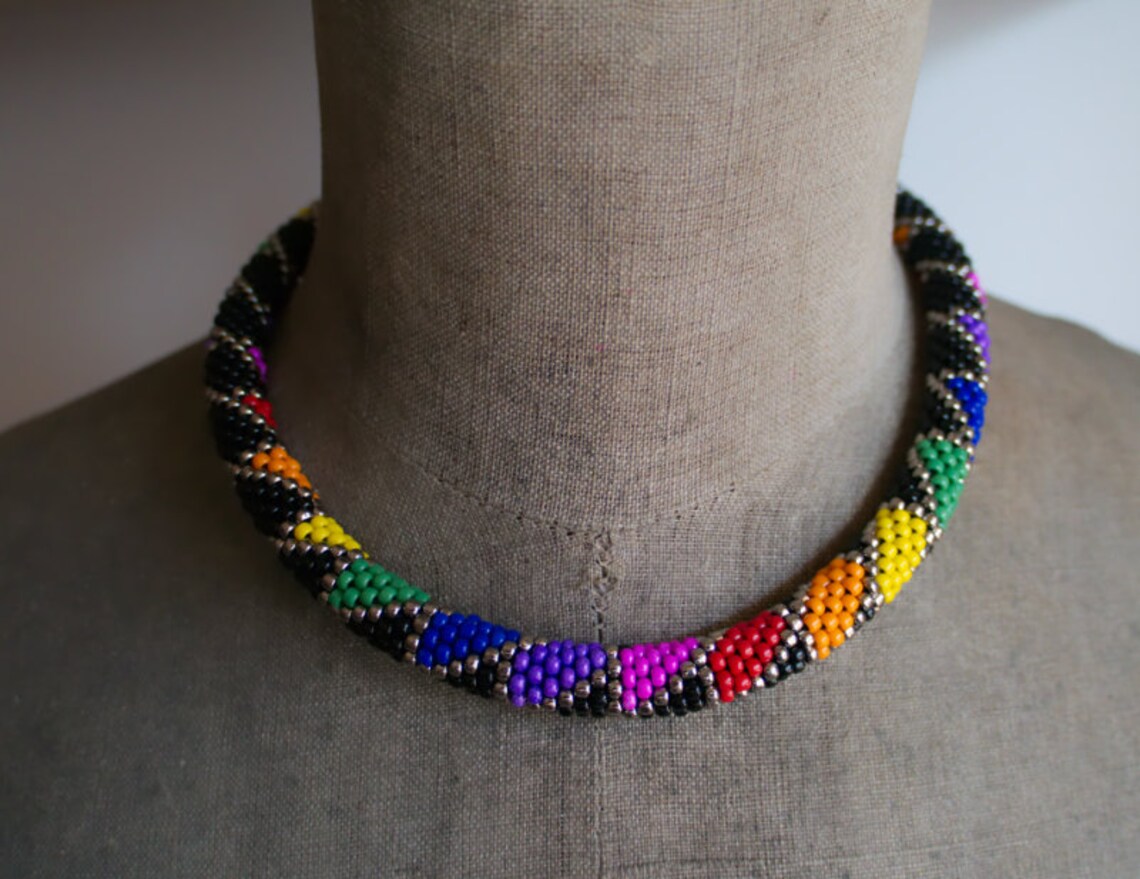 Colorful Rainbow Necklace, Chunky Rope Necklace, Bright Colors Necklace ...
