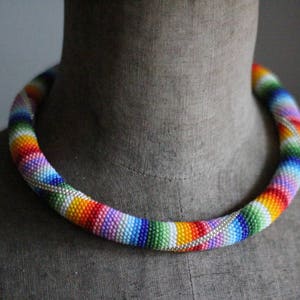 Peruvian Style Necklace, Beaded Rainbow Necklace, Chunky Rope Necklace ...