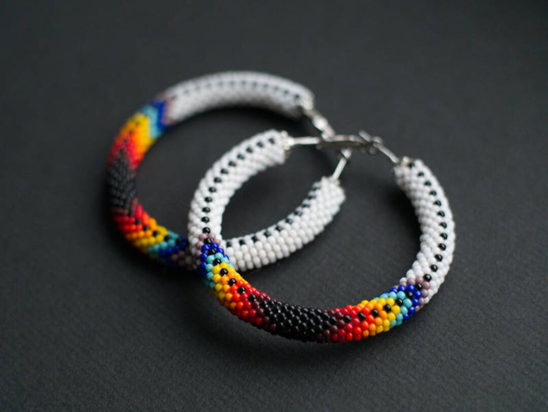 White Native Style Hoop Earrings, Ethnic Earrings, Western Style ...