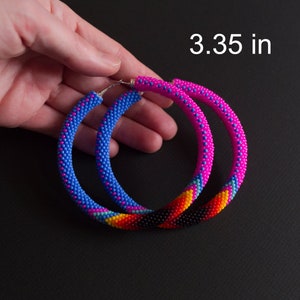 Hot Pink Hoop Earrings, Native Style Earrings, Beaded Hoop Earrings ...