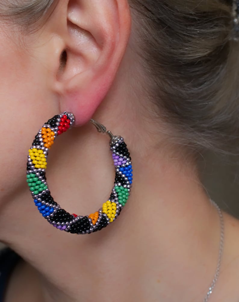 Colorful Hoop Earrings Harlequin Diamond Earrings Rainbow - Etsy