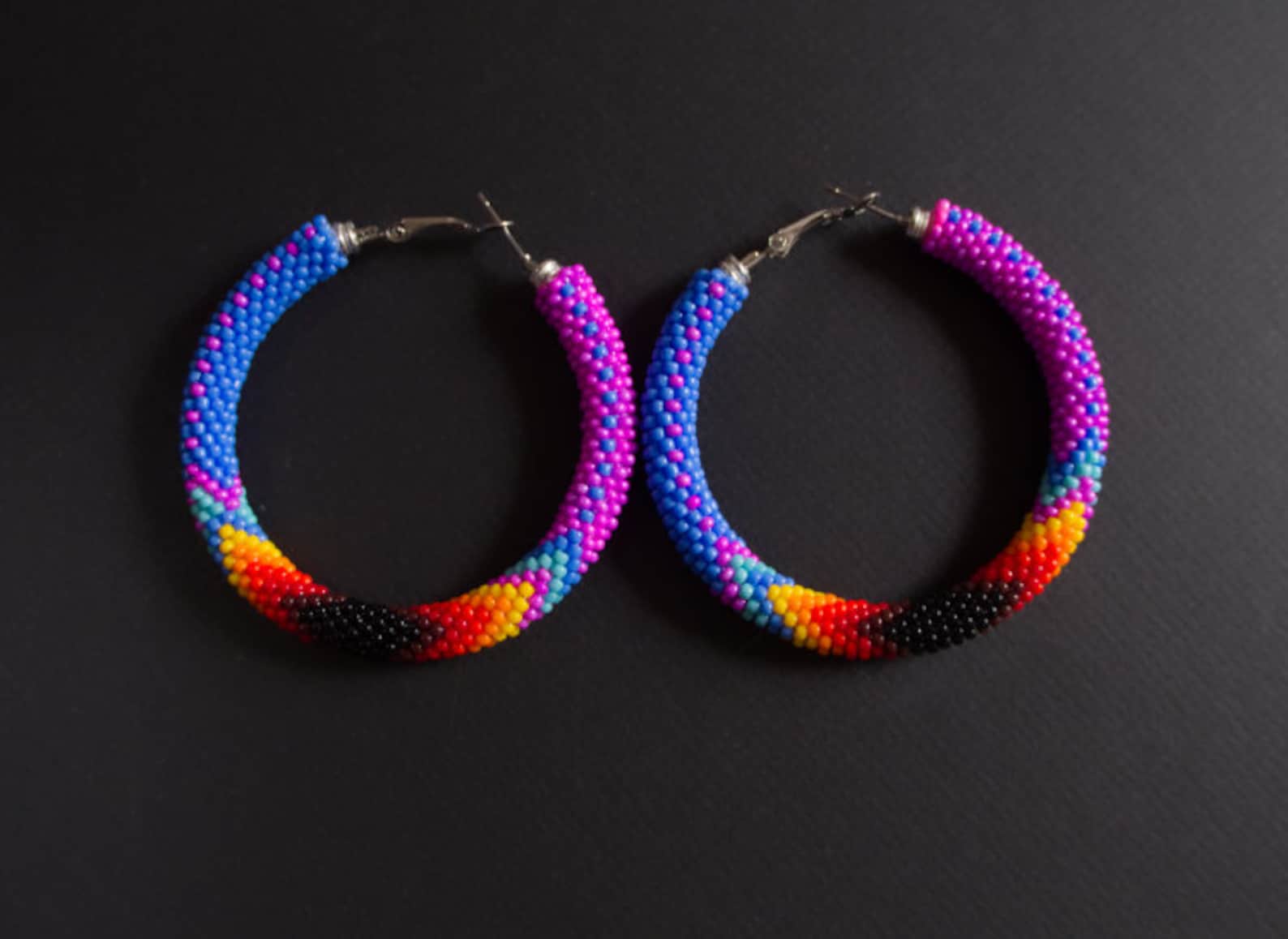 Hot Pink Hoop Earrings Native Style Earrings Beaded Hoop | Etsy