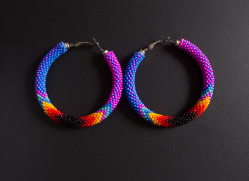 Hot Pink Hoop Earrings Native Style Earrings Beaded Hoop | Etsy