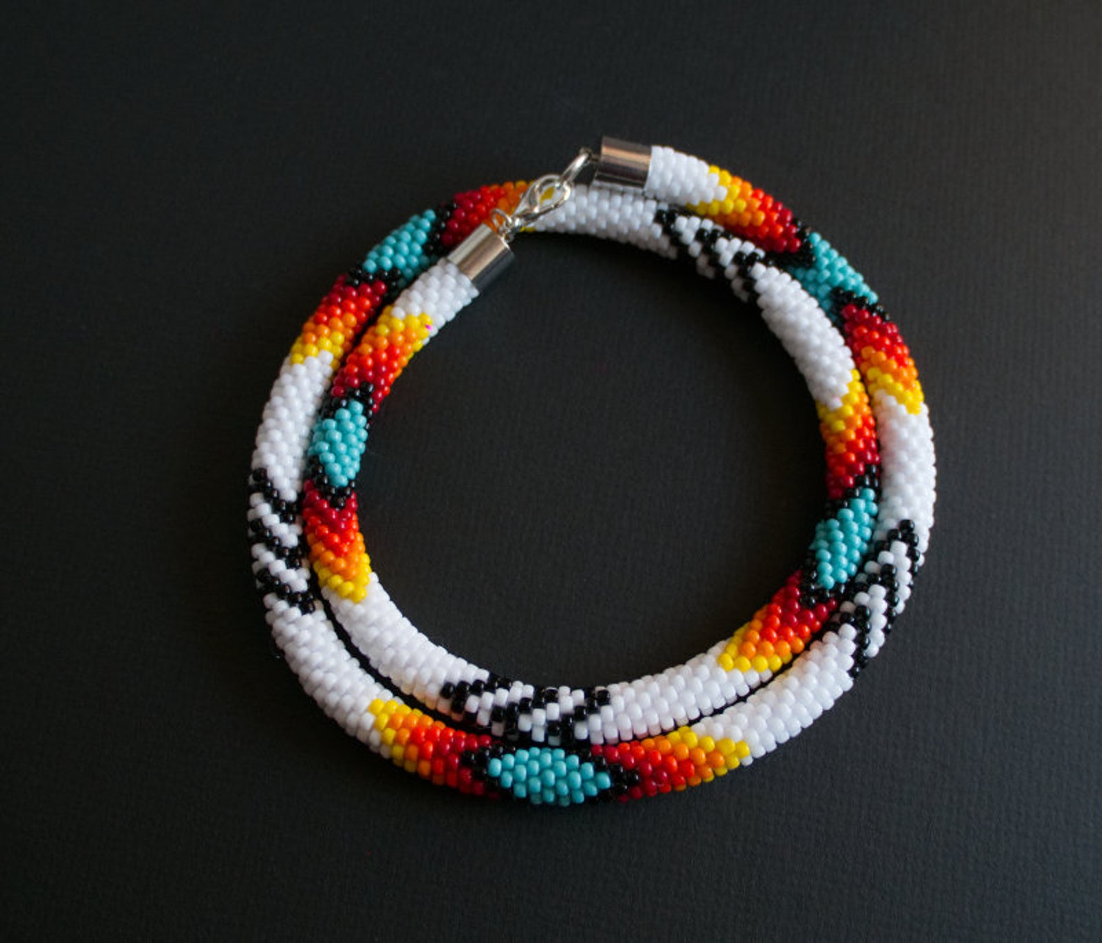 White and Turquoise Native Inspired Beaded Necklace – Southwestern Boho ...