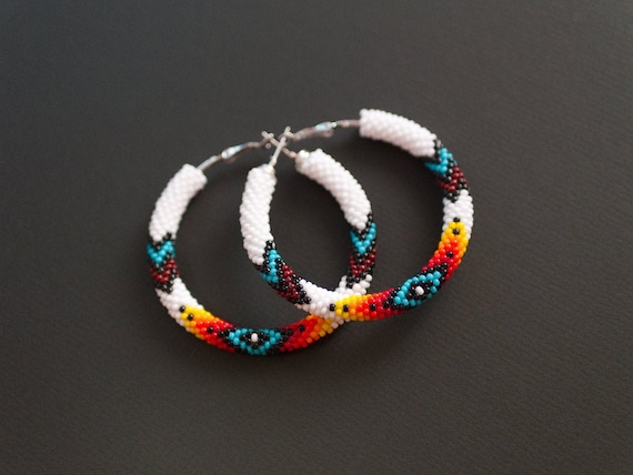 White Native Style Earrings Ethnic Style Hoop Earrings | Etsy