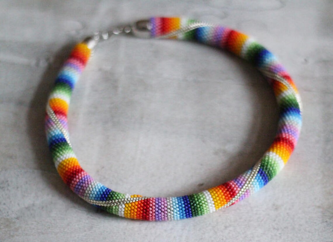 Peruvian Style Necklace Beaded Rainbow Necklace Chunky Rope - Etsy