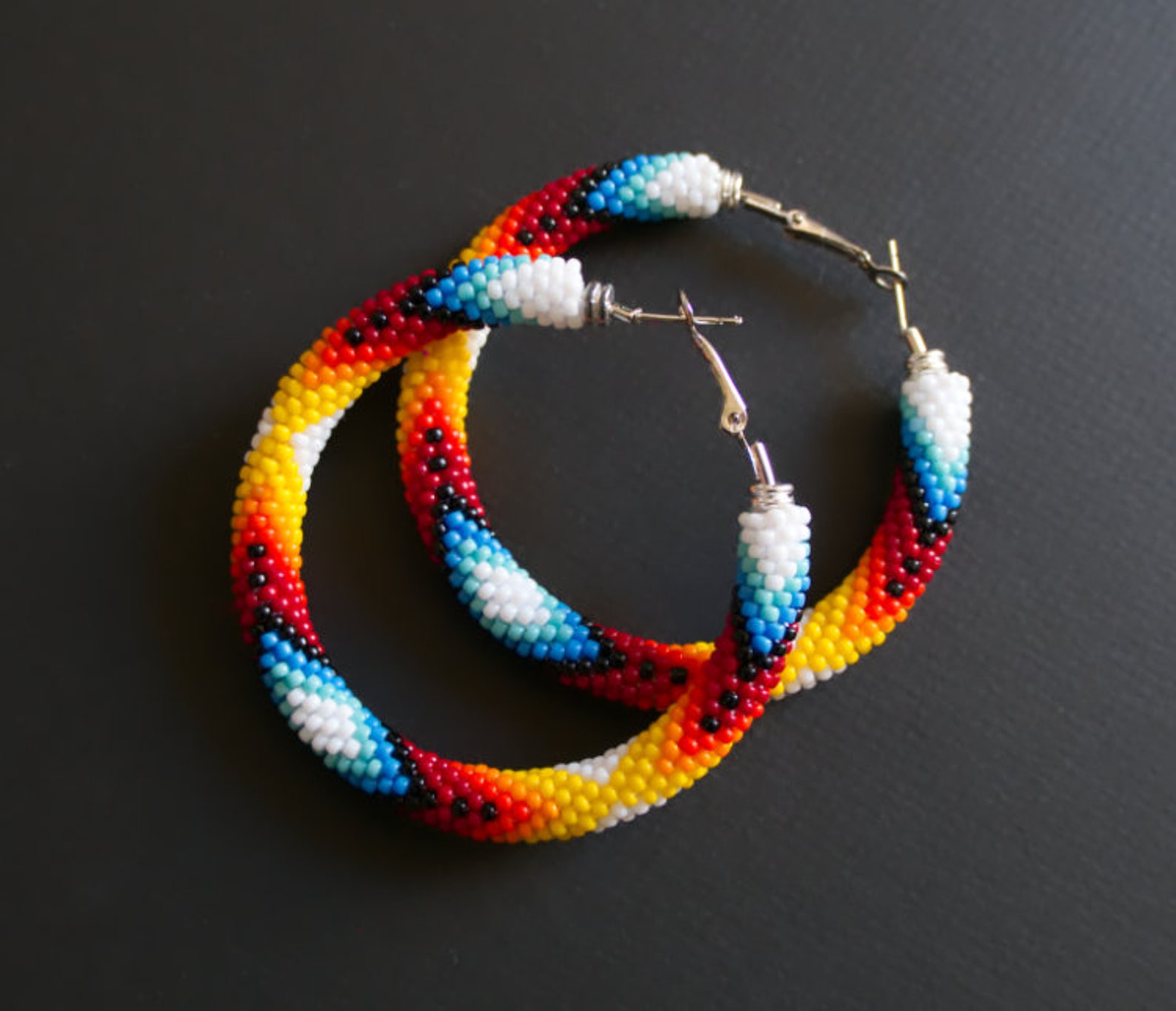 Colorful Native Style Earrings, Beaded Hoop Earrings, Native Hoop ...
