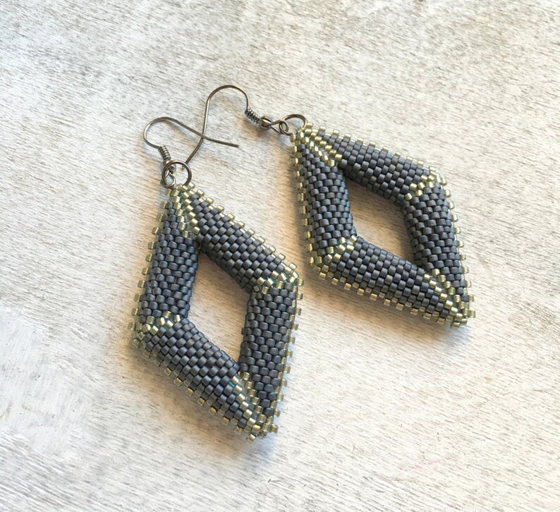 Rhombus Earrings Metallic Gray Earrings Geometric Earrings | Etsy