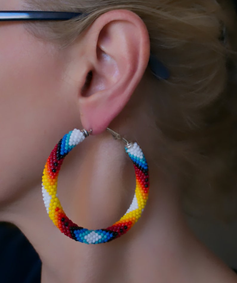 Colorful Native Style Earrings Beaded Hoop Earrings Native - Etsy