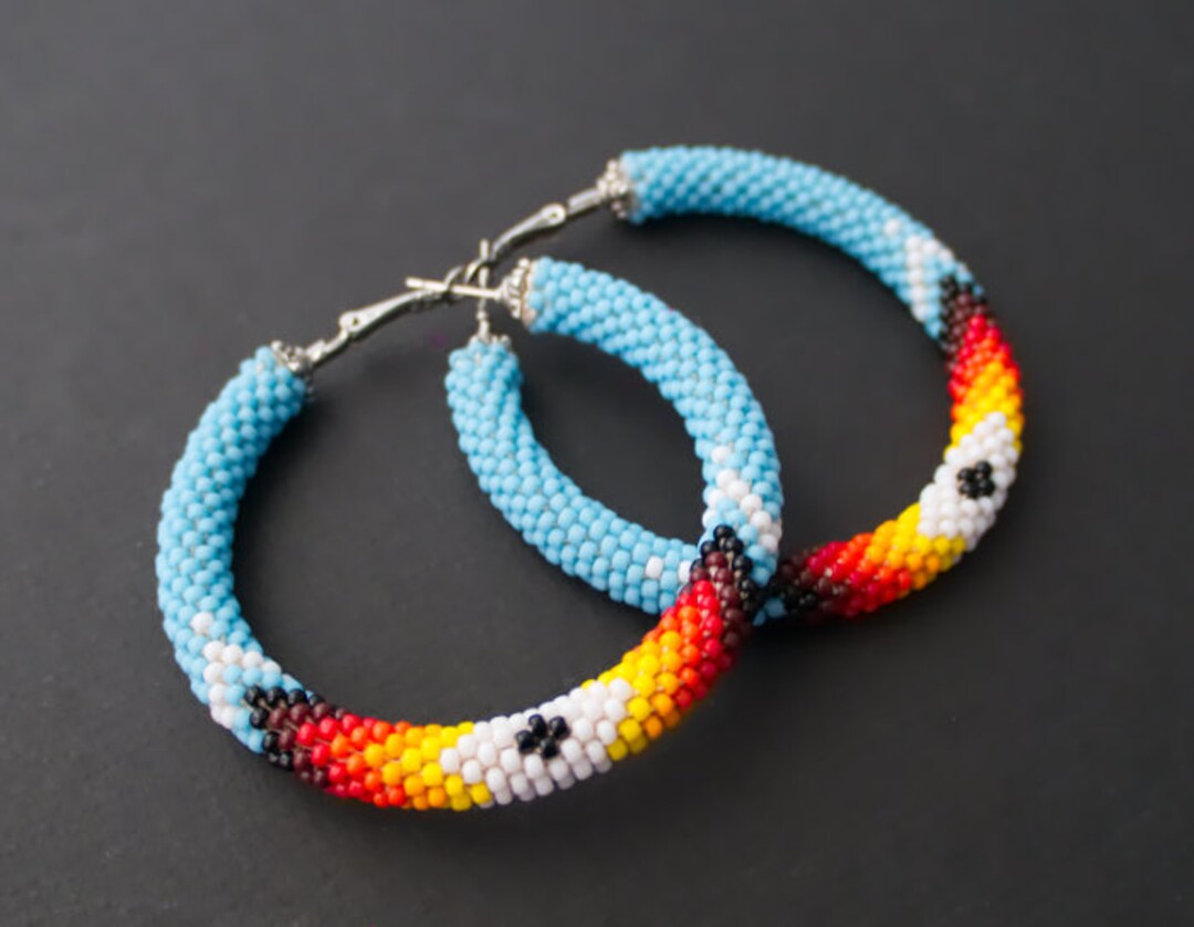 Handmade Native Style Beaded Hoop Earrings – Boho Ethnic Statement ...