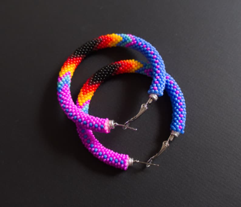 Hot Pink Hoop Earrings Native Style Earrings Beaded Hoop | Etsy