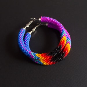 Hot Pink Hoop Earrings, Native Style Earrings, Beaded Hoop Earrings ...